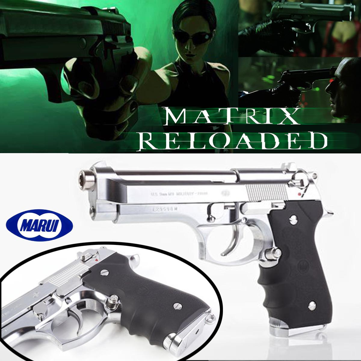 MATRIX RELOADED - PISTOLET BERETTA M92F CHROME HAUT DE GAMME AVEC RETOUR DE CULASSE (JAPAN MARUI ...